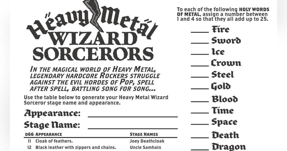Heavy Metal Wizard Sorcerors ("Exploded" Version) | RPG Item | RPGGeek
