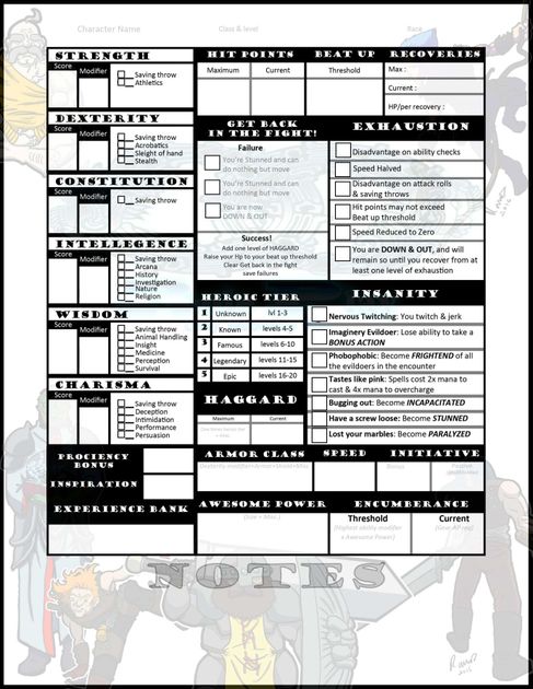 Saturday Morning Tabletop Character Sheet | RPG Item | RPGGeek
