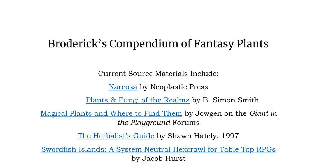 Broderick's Compendium of Fantasy Plants | RPG Item | RPGGeek