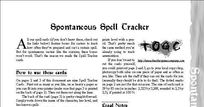 Spontaneous Spell Tracker | RPG Item | BoardGameGeek