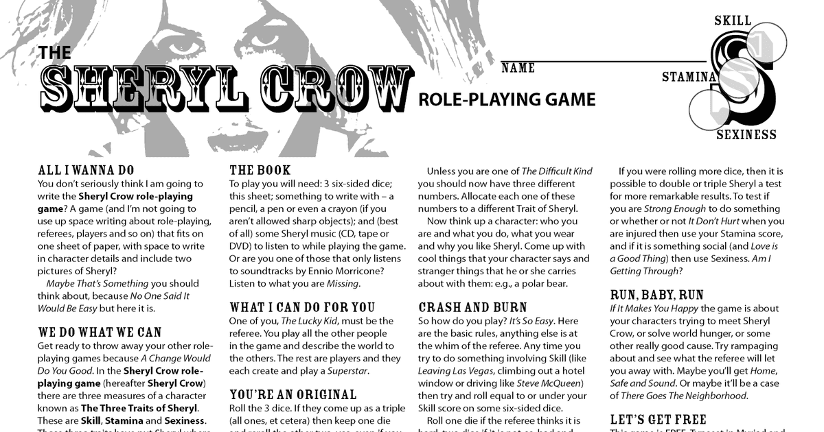 The Sheryl Crow Roleplaying Game | RPG Item | BoardGameGeek