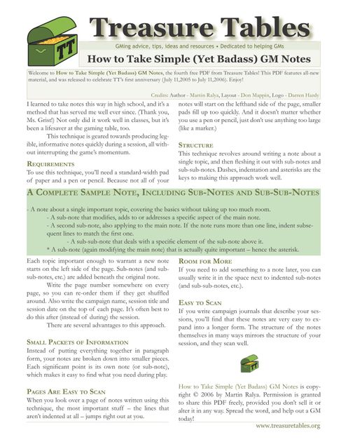 Treasure Tables 04 - Taking Simple Notes | Treasure Tables (Issue 4 ...