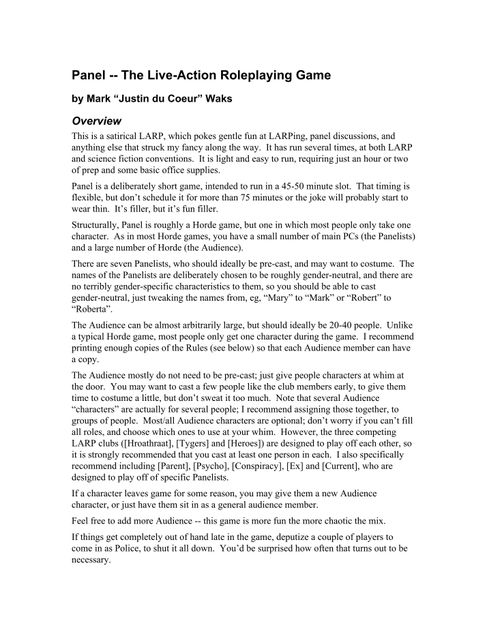 Panel - The Live-Action Roleplaying Game | RPG Item | RPGGeek