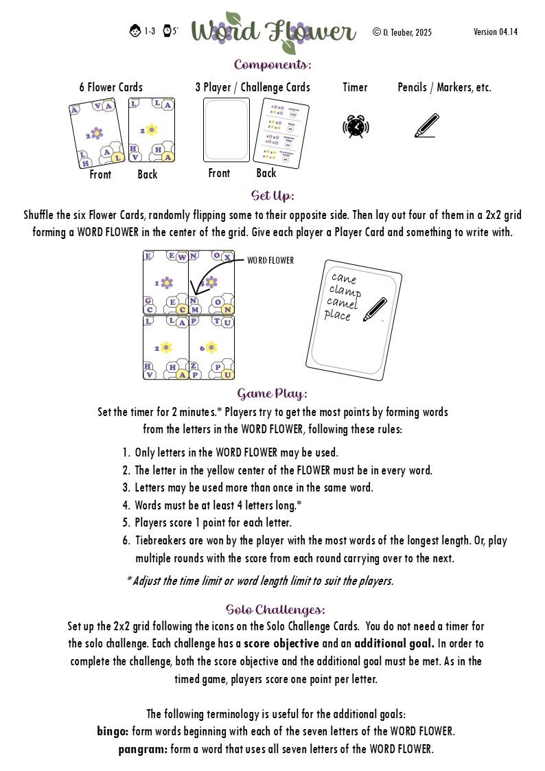 [WIP] Word Flower (1-3P, Word Game, 10m, 9-Card Contest, Rules Video ...