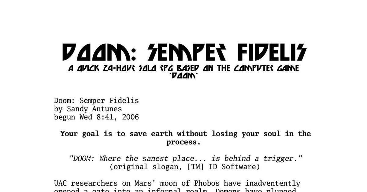 Doom: Semper Fidelis | RPG Item | RPGGeek