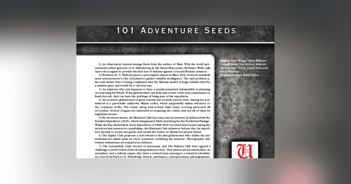 101 Adventure Seeds (Leagues of Adventure) | RPG Item | RPGGeek