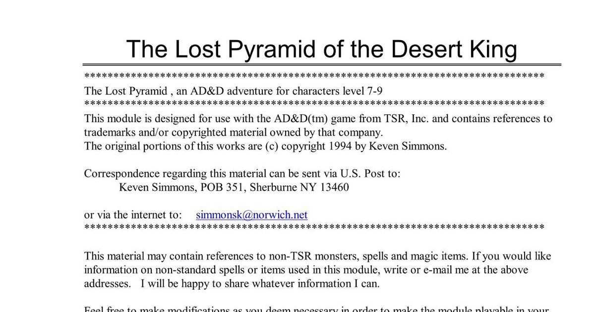 The Lost Pyramid of the Desert King | RPG Item | RPGGeek