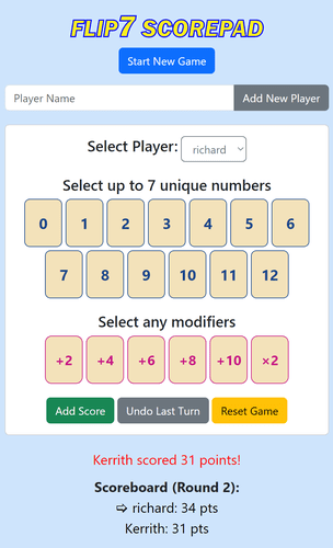 Flip 7 scorepad app | Flip 7