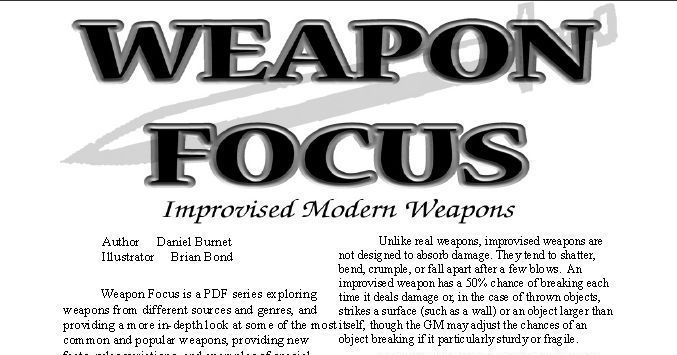 Weapon Focus: Improvised Modern Weapons | RPG Item | RPGGeek