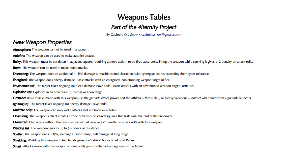 Weapons Tables | RPG Item | RPGGeek