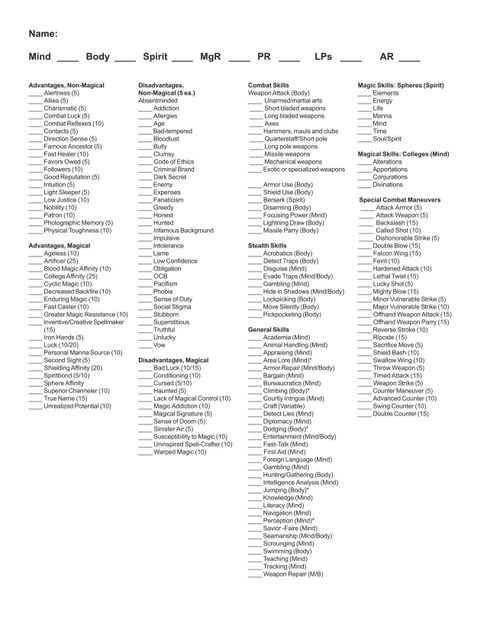 Quick Character Template | RPG Item | RPGGeek