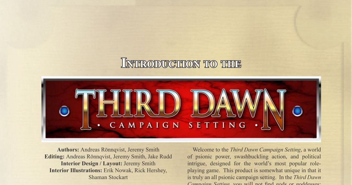 Introduction to the Third Dawn Campaign Setting | RPG Item | RPGGeek