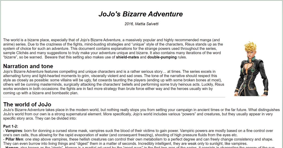 JoJo's Bizarre Adventure | RPG Item | RPGGeek