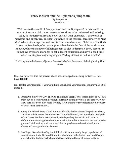 Percy Jackson and the Olympians Jumpchain | RPG Item | RPGGeek