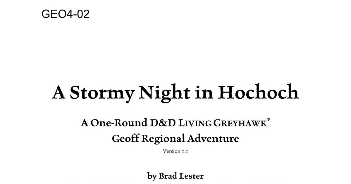 GEO4-02: A Stormy Night in Hochoch | RPG Item | RPGGeek