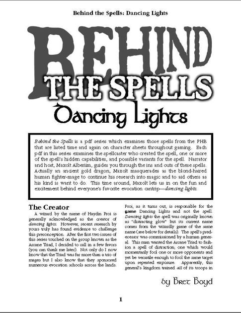 Behind the Spells: Dancing Lights | RPG Item | RPGGeek