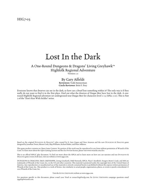 HIG7-03: Lost In the Dark | RPG Item | RPGGeek