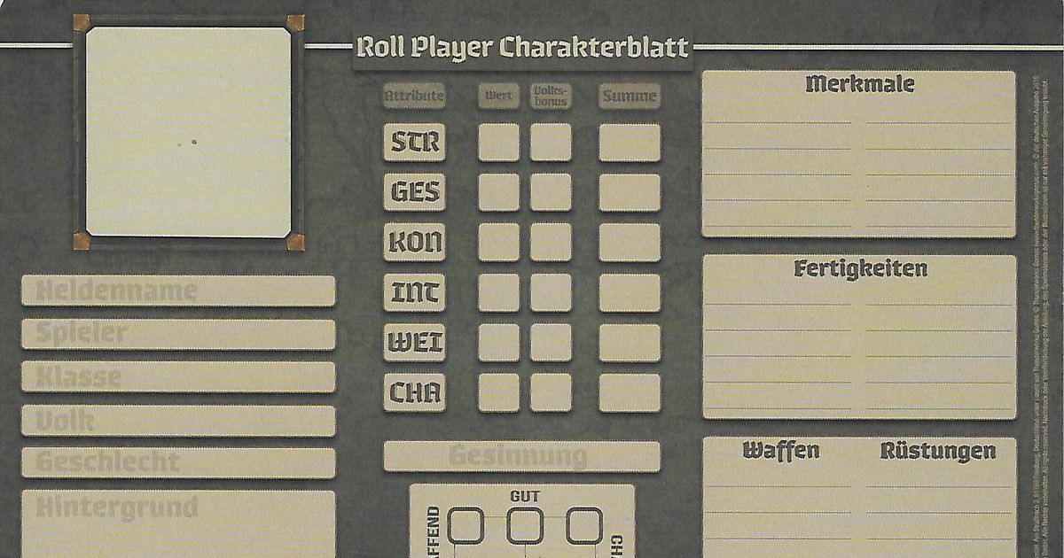 Roll Player: Charackterblatt | Board Game Accessory | BoardGameGeek