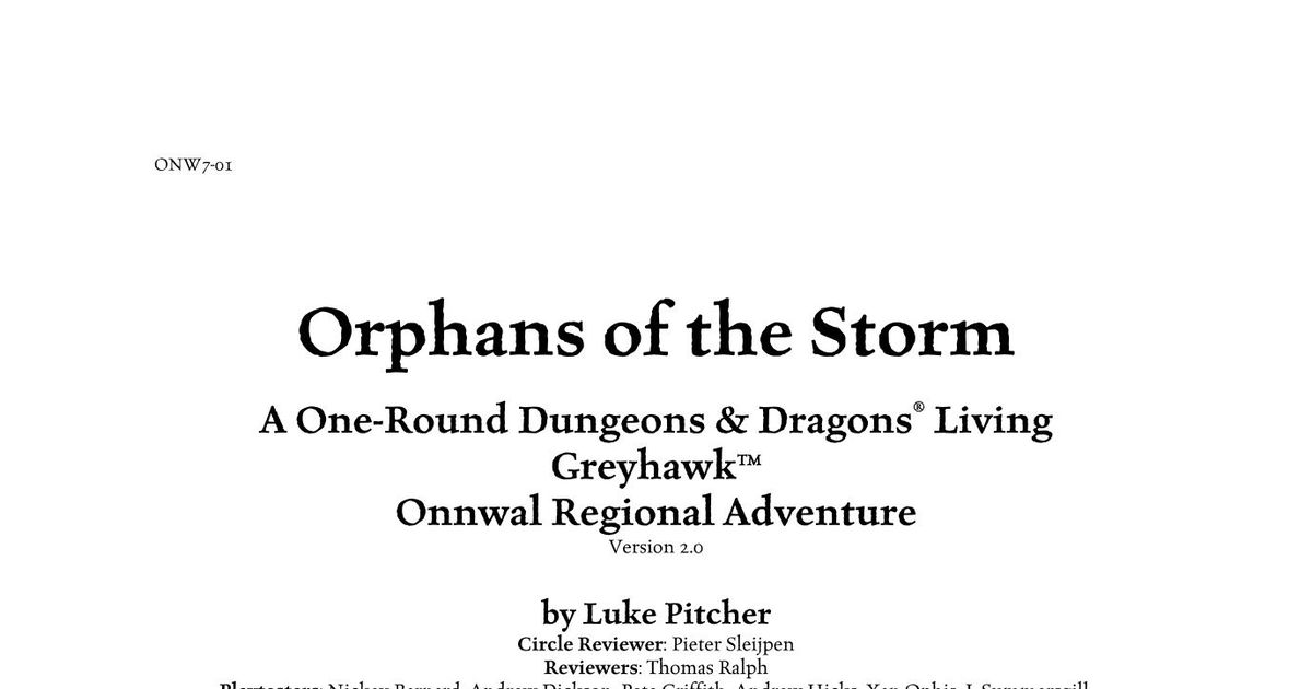 ONW7-01: Orphans of the Storm | RPG Item | RPGGeek