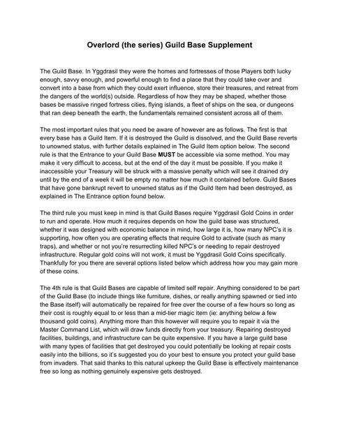 Overlord (the series) Guild Base Supplement | RPG Item | RPGGeek