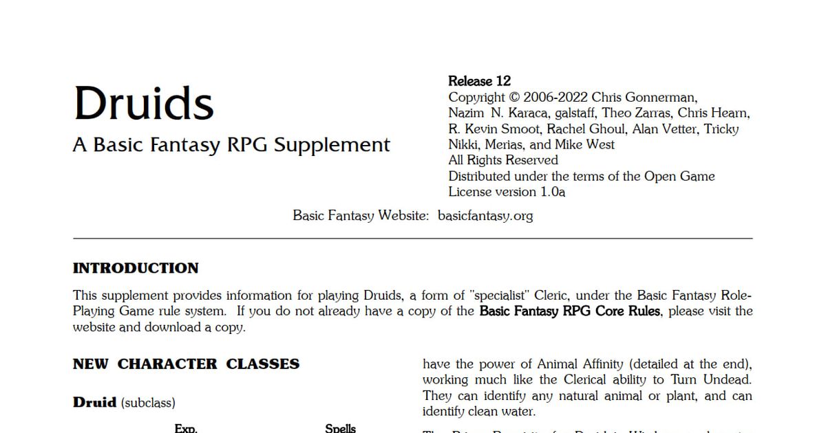 Druids: A Basic Fantasy RPG Supplement | RPG Item | RPGGeek