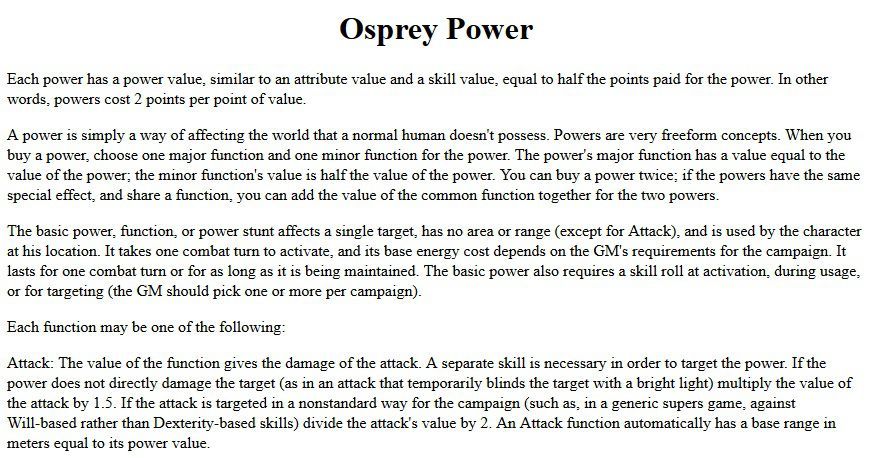 Osprey Power | RPG Item | RPGGeek