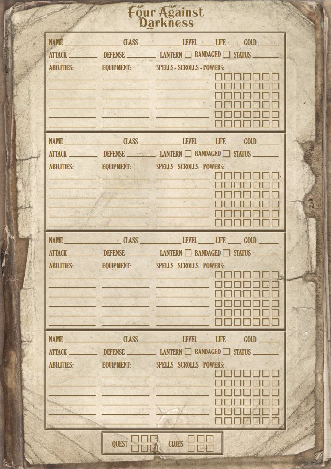 Custom 4AD Sheets | Four Against Darkness