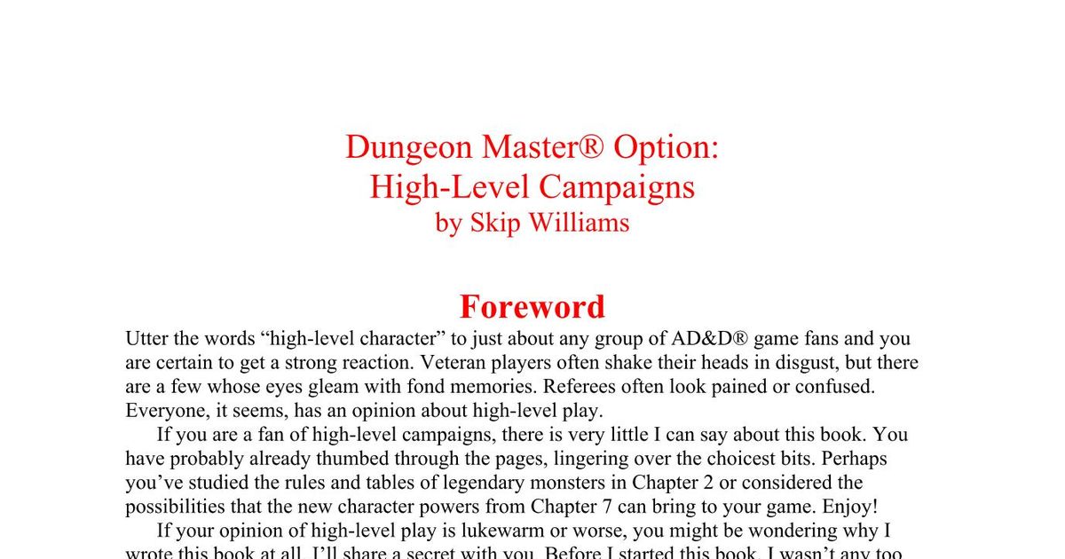 Dungeon Master Option High-Level Campaigns | RPG Item | RPGGeek