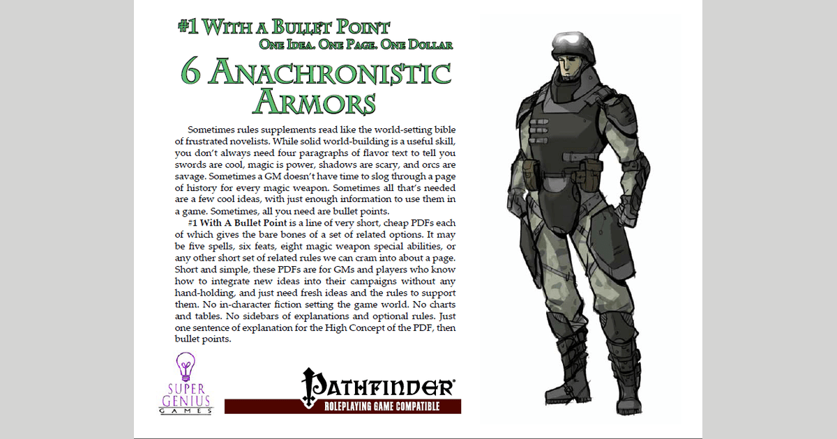 Bullet Points: 6 Anachronistic Armors | RPG Item | RPGGeek