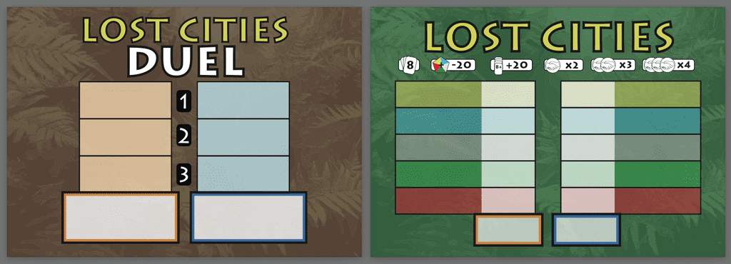 Lost Cities score card (fits small box) | Lost Cities