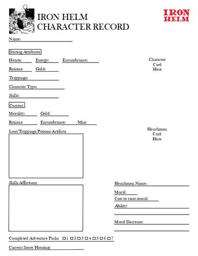 Character Record Sheet | Iron Helm