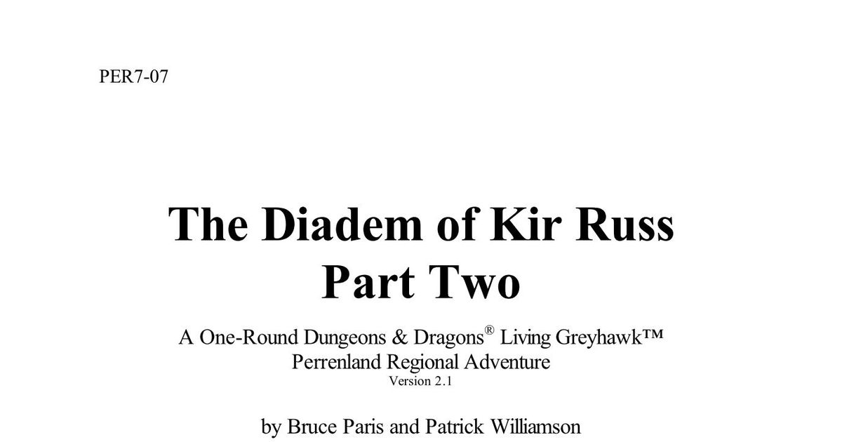 PER7-07: The Diadem of Kir Russ - Part Two | RPG Item | RPGGeek