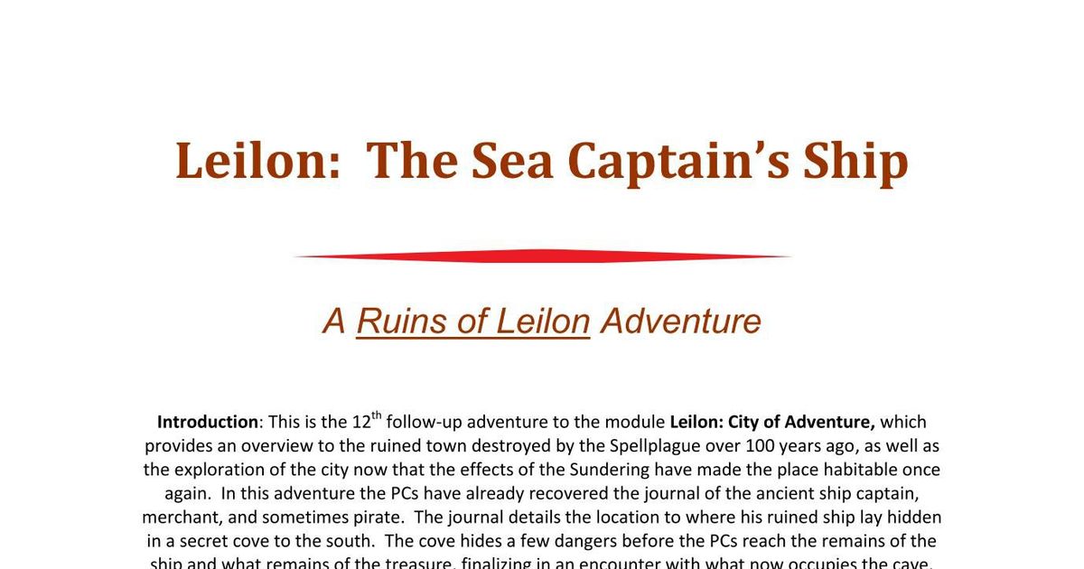 Leilon 12: The Sea Captain's Ship | RPG Item | RPGGeek