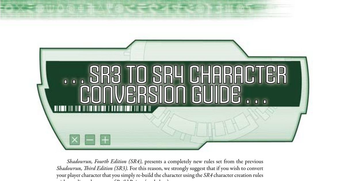 SR3 to SR4 Character Conversion Guide | RPG Item | RPGGeek