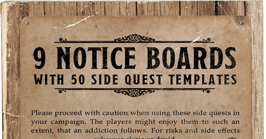 9 Notice Boards with 50 Side Quest Templates | RPG Item | RPGGeek