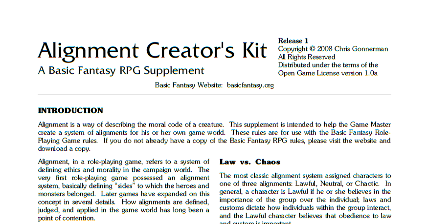 Alignment Creator's Kit: A Basic Fantasy RPG Supplement | RPG Item ...