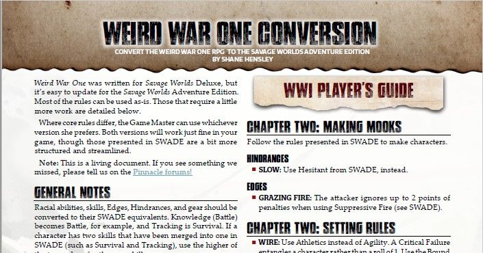 Weird War One Conversion | RPG Item | RPGGeek
