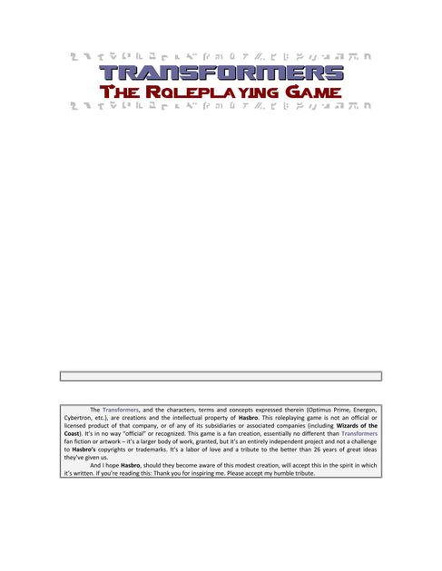 Transformers: The Roleplaying Game | RPG Item | RPGGeek