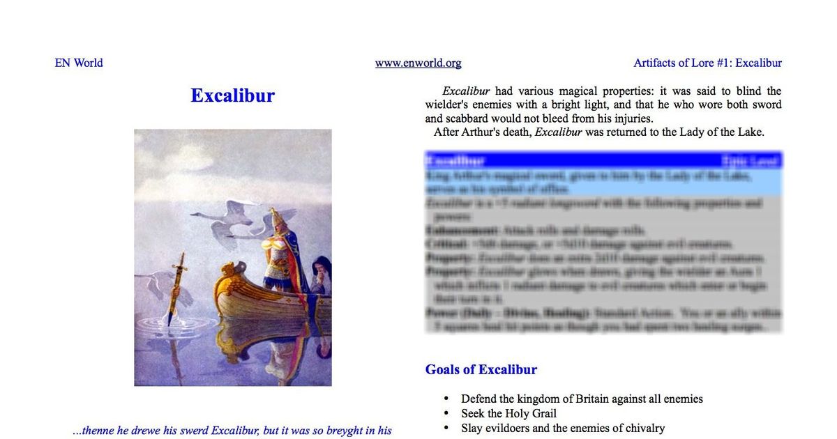 Artifacts of Lore #1: Excalibur | RPG Item | BoardGameGeek