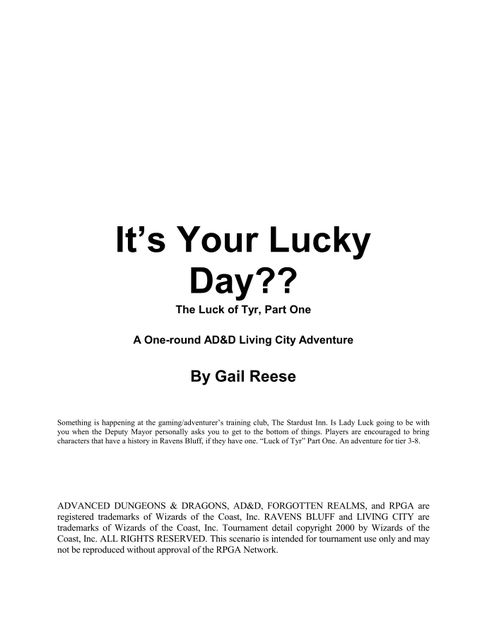 It's Your Lucky Day?? | RPG Item | RPGGeek