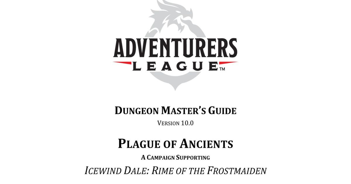 Adventurers League Dungeon Master's Guide (Plague of Ancients) | RPG ...