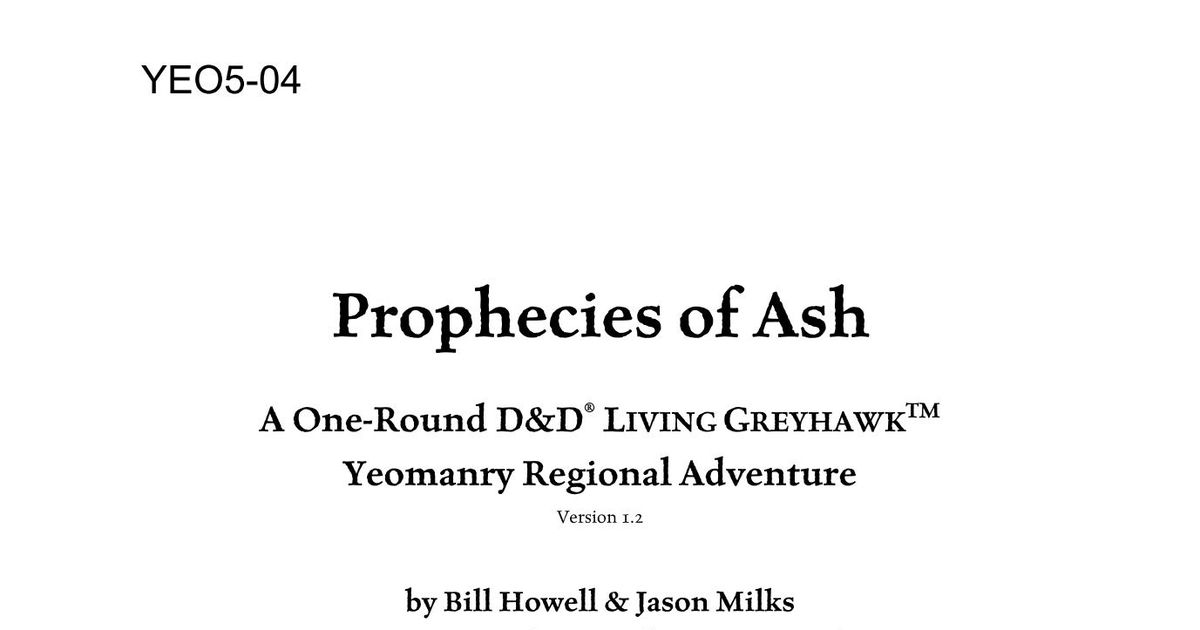 YEO5-04: Prophecies of Ash | RPG Item | RPGGeek