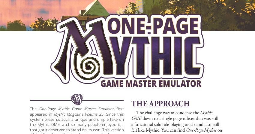 One-Page Mythic Game Master Emulator | RPG Item | RPGGeek