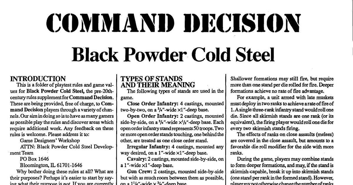 Command Decision: Black Powder Cold Steel | Board Game | BoardGameGeek