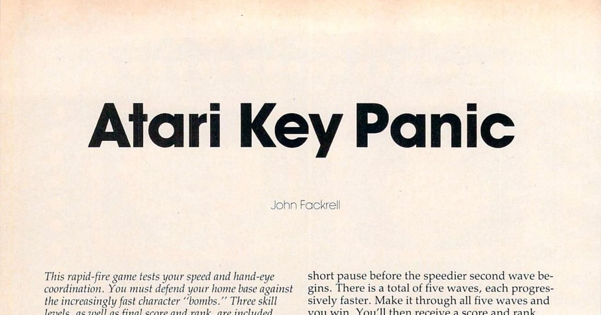 Atari Key Panic | Video Game | VideoGameGeek