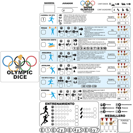Print and Play: Olympic Dice | Juegos Roll & Write