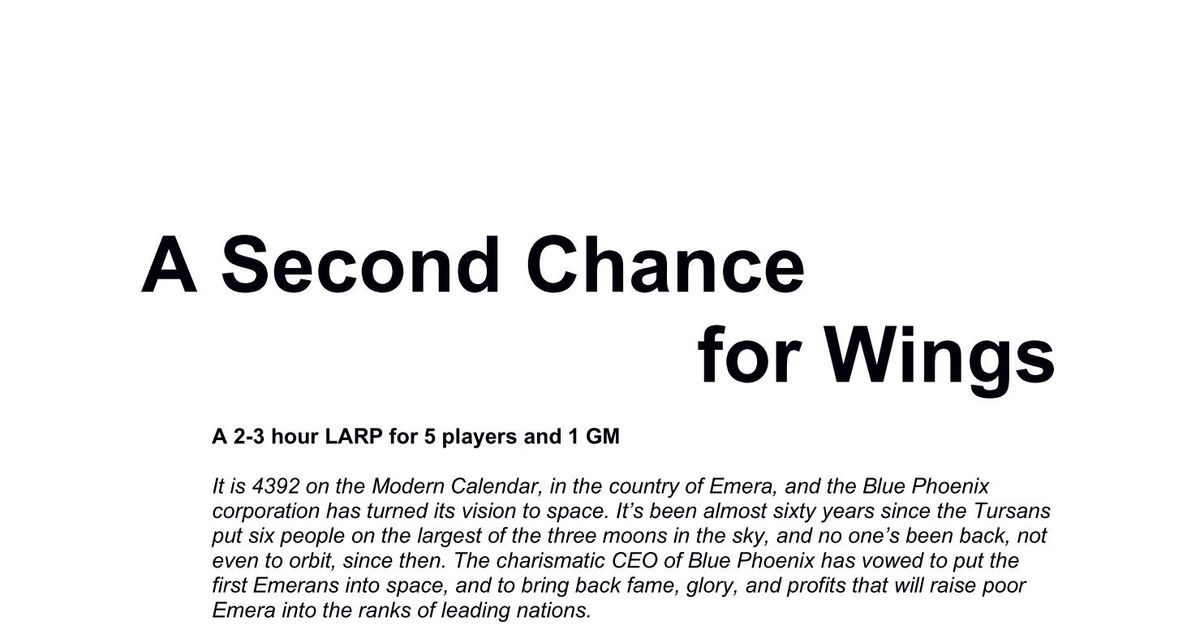 A Second Chance for Wings | RPG Item | BoardGameGeek