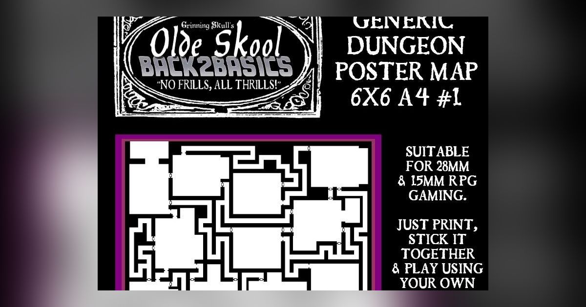 Olde Skool Back2Basics: Generic Dungeon Poster Map 6x6 A4 #01 | RPG ...