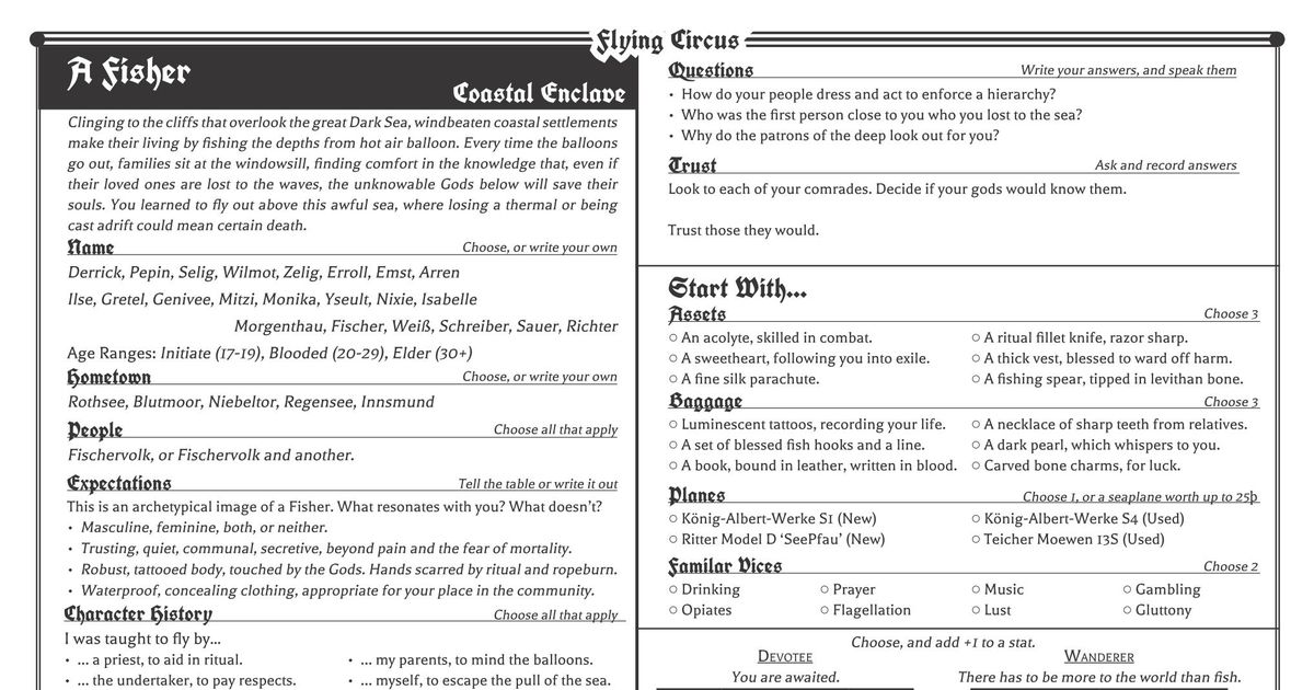 Flying Circus Playbooks | RPG Item | RPGGeek