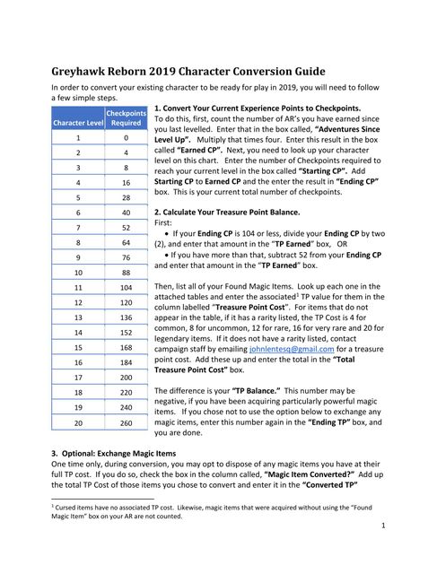 Greyhawk Reborn 2019 Character Conversion Guide | RPG Item | RPGGeek